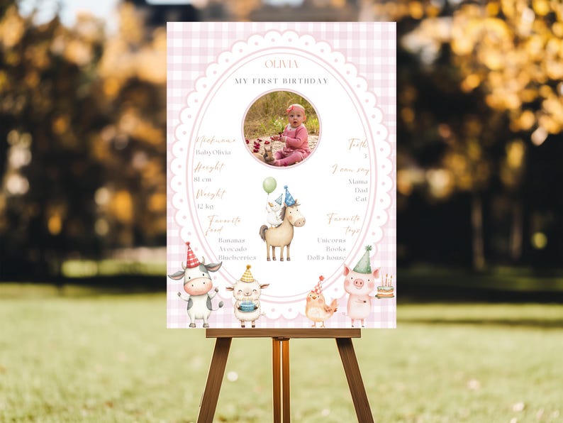 Farm First Year Birthday Milestone Sign, Editable Barnyard Girl 1st ...