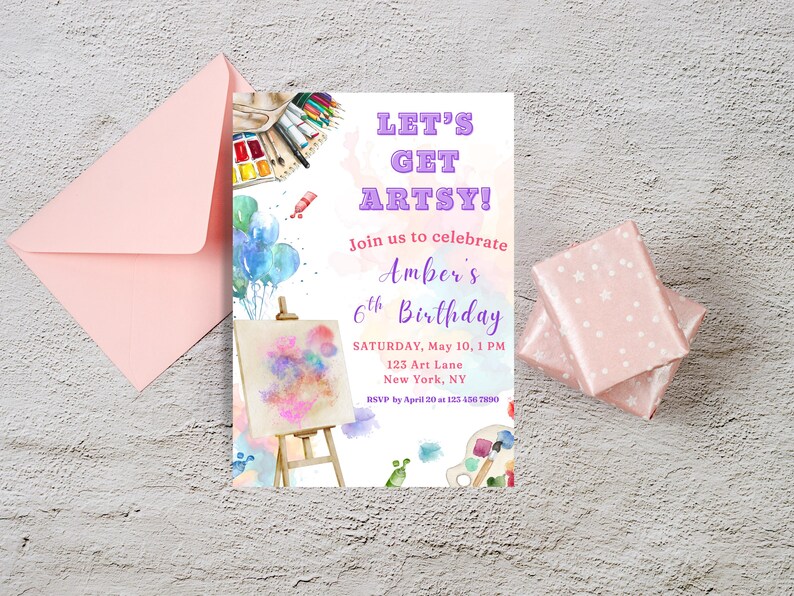 Editable Art Paint Birthday Invitation Template, Let's Get Artsy ...