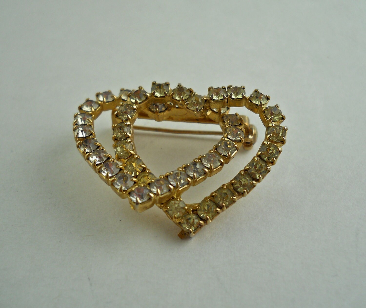 Rhinestone Double Heart Brooch. - Etsy