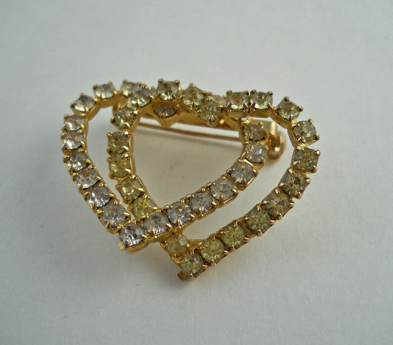 Rhinestone Double Heart Brooch. - Etsy
