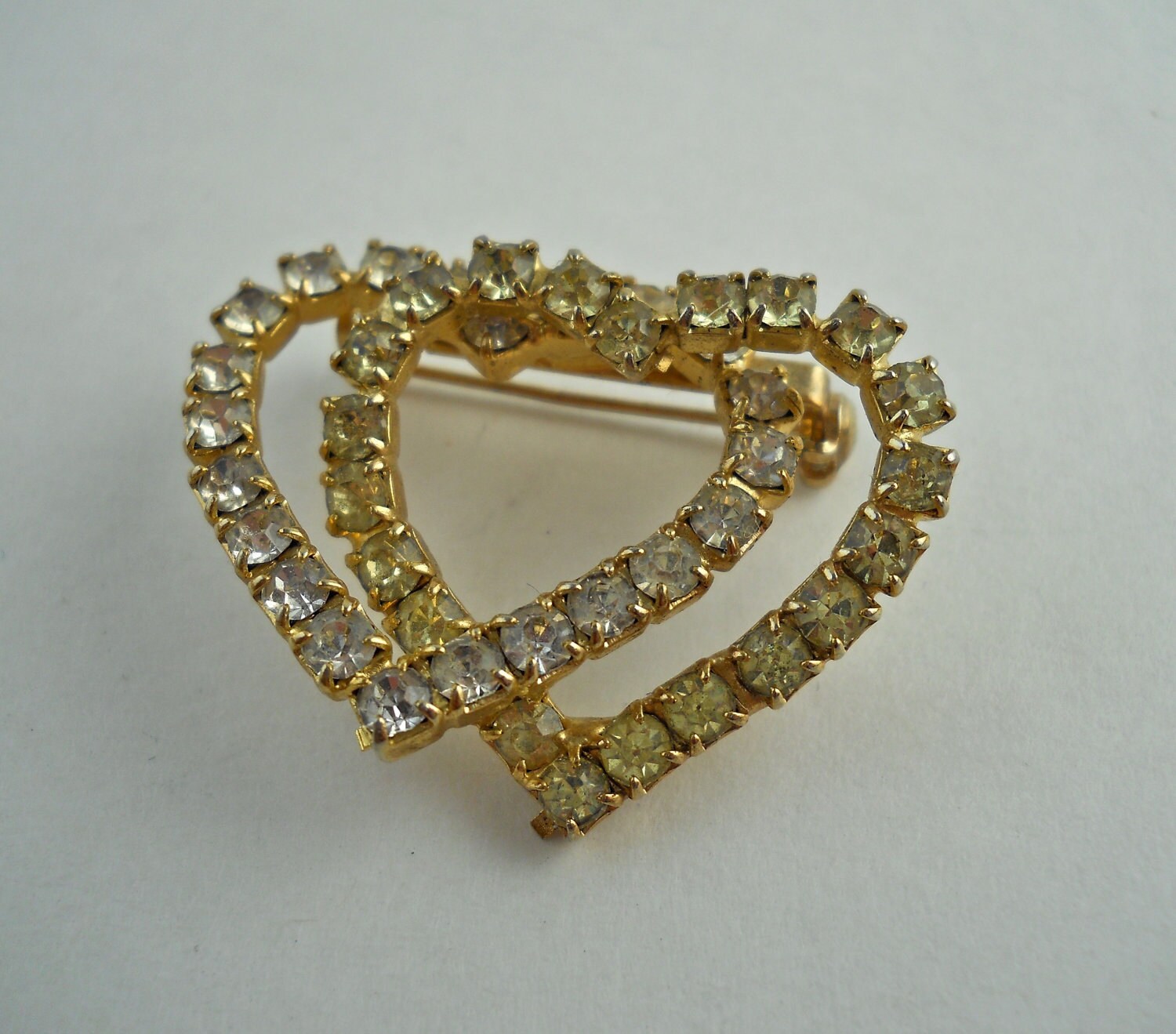 Rhinestone Double Heart Brooch. - Etsy