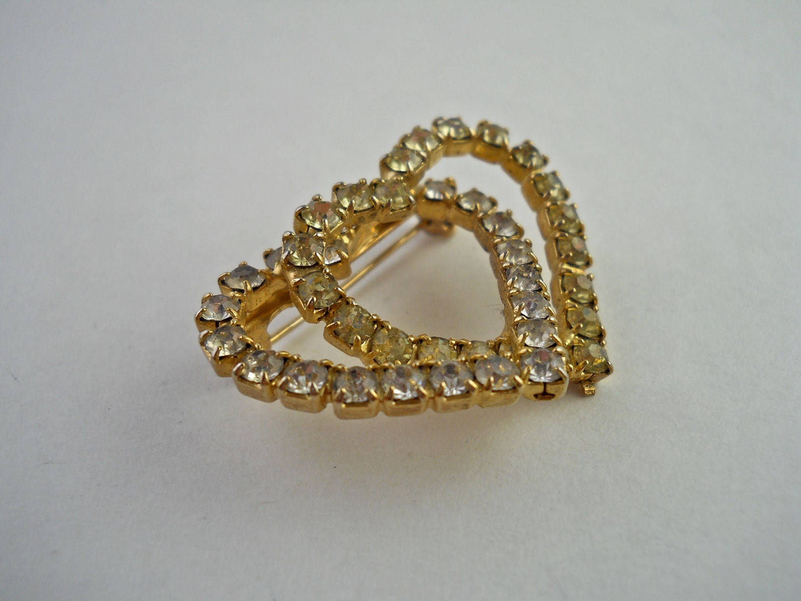 Rhinestone Double Heart Brooch. - Etsy