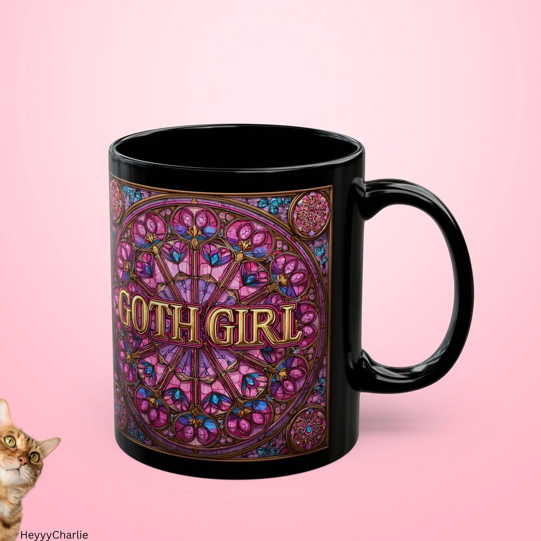 Goth Girl Stained Glass Design Mug | Black Ceramic Coffee Cup - Etsy