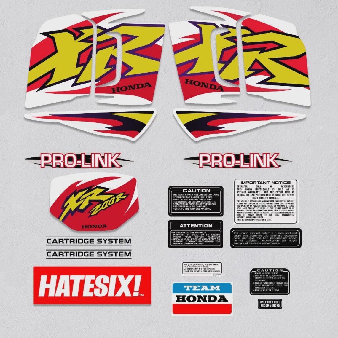 Honda XR 200R Decal Kit – Vintage XR200R Graphics Set, Pro-link Dirt ...