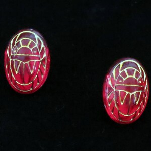 Glass Scarab Earrings Ruby Red With Gold Engravings Scarab Post ...