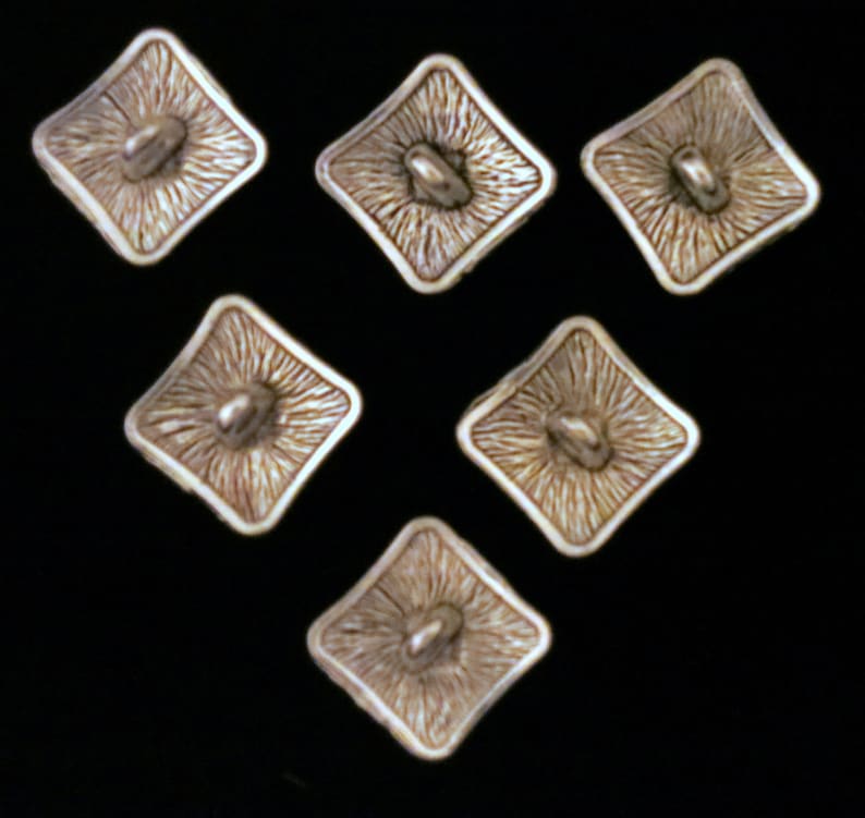 6 Diamond Square Shaped Silver Metal Buttons Black Accents 6 Art ...