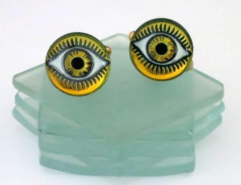 Hand Painted Brilliant Green Eye Cufflinks Mini Works Art Glass ...
