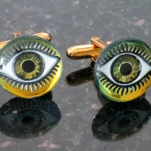 Hand Painted Brilliant Green Eye Cufflinks Mini Works Art Glass ...