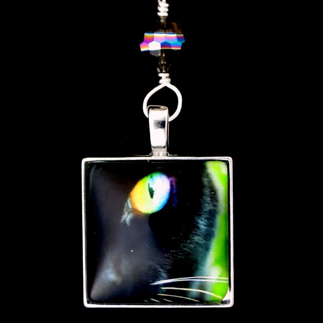 Kitty Cat Key Ring Intensely Colorful Adorable Glass Picture Set in ...