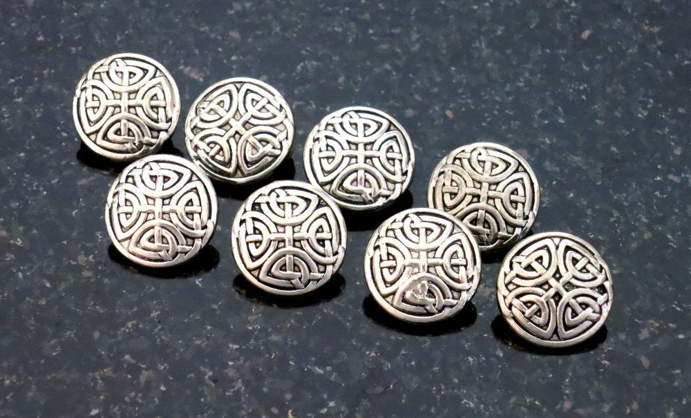 8 Silver Colored Metal Buttons Celtic Knot Buttons 8 Gaelic Irish ...
