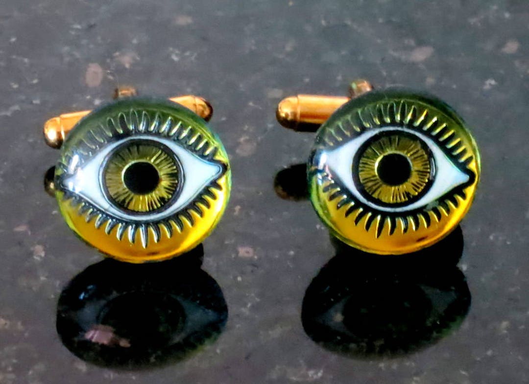 Hand Painted Brilliant Green Eye Cufflinks Mini Works Art Glass ...