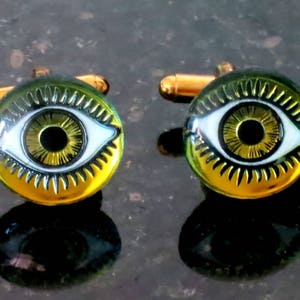Hand Painted Brilliant Green Eye Cufflinks Mini Works Art Glass ...