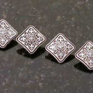 6 Diamond Square Shaped Silver Metal Buttons Black Accents 6 Art ...