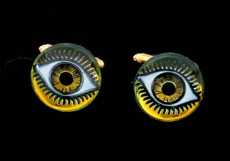 Hand Painted Brilliant Green Eye Cufflinks Mini Works Art Glass ...