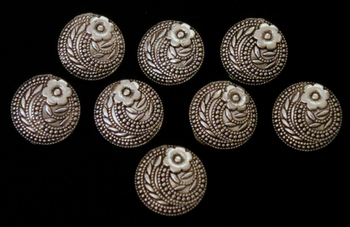 6 Silver Metal Buttons Flowers Floral Art Nouveau Style 3/4" 6 Solid ...