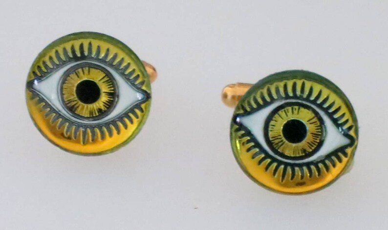 Hand Painted Brilliant Green Eye Cufflinks Mini Works Art Glass ...
