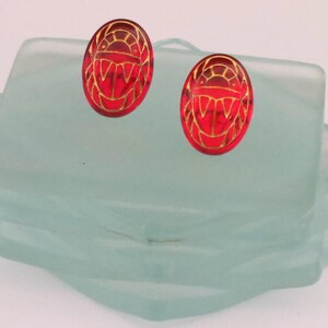 Glass Scarab Earrings Ruby Red With Gold Engravings Scarab Post ...