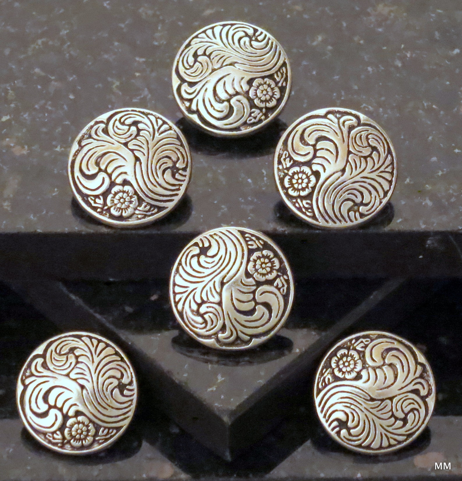 6 Silver Metal Buttons Flowers Floral Victorian Vines 11/16" 6 Solid ...