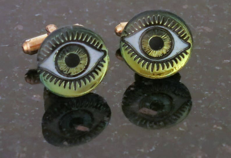 Hand Painted Brilliant Green Eye Cufflinks Mini Works Art Glass ...