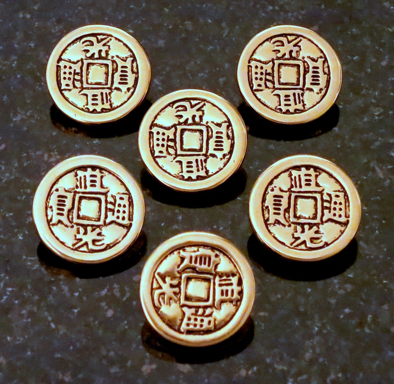 4 Gold Asian Coin Style Buttons With Black Accents 4 Shank - Etsy