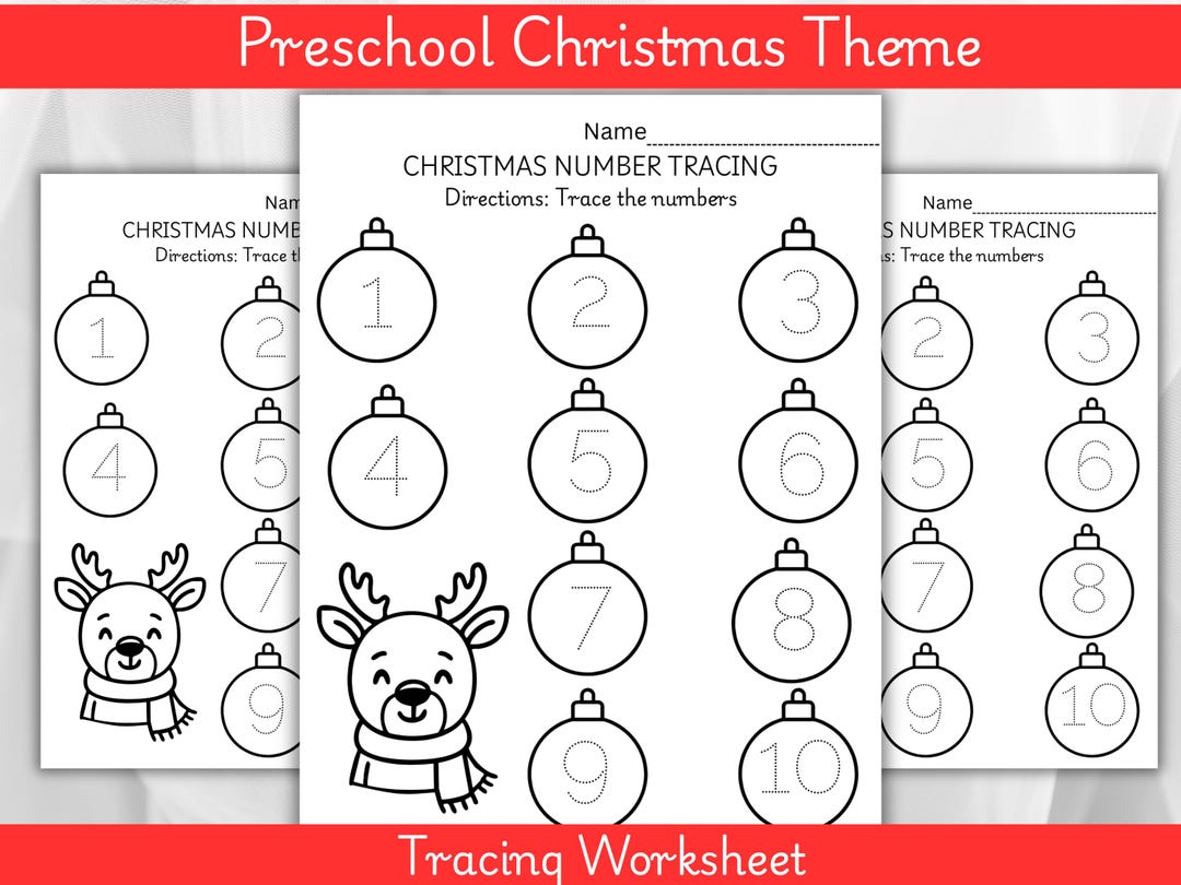 Christmas Number Tracing Worksheet | Preschool | Homeschool (printable ...