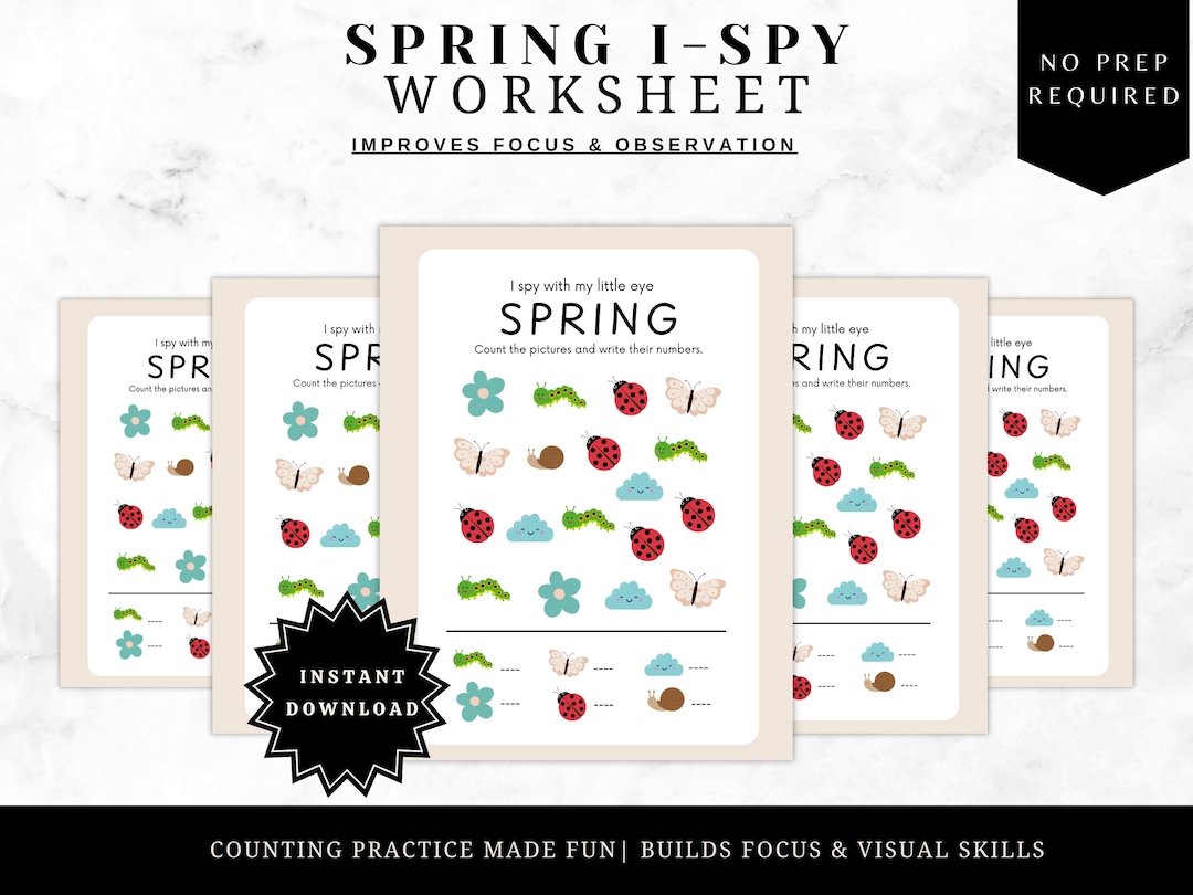 Spring I Spy Counting Worksheet, Preschool Kindergarten Activity ...