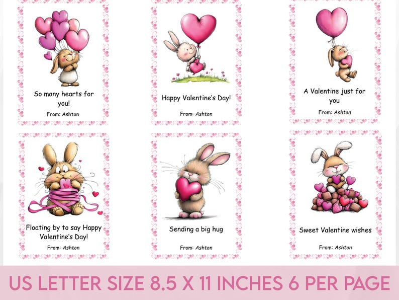Cartes de Saint-Valentin imprimables pour enfants | Lapin mignon pour ...