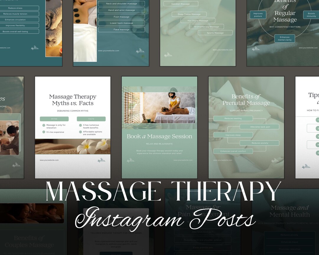 Massage Therapy Instagram Posts Canva Templates | Wellness Content for ...