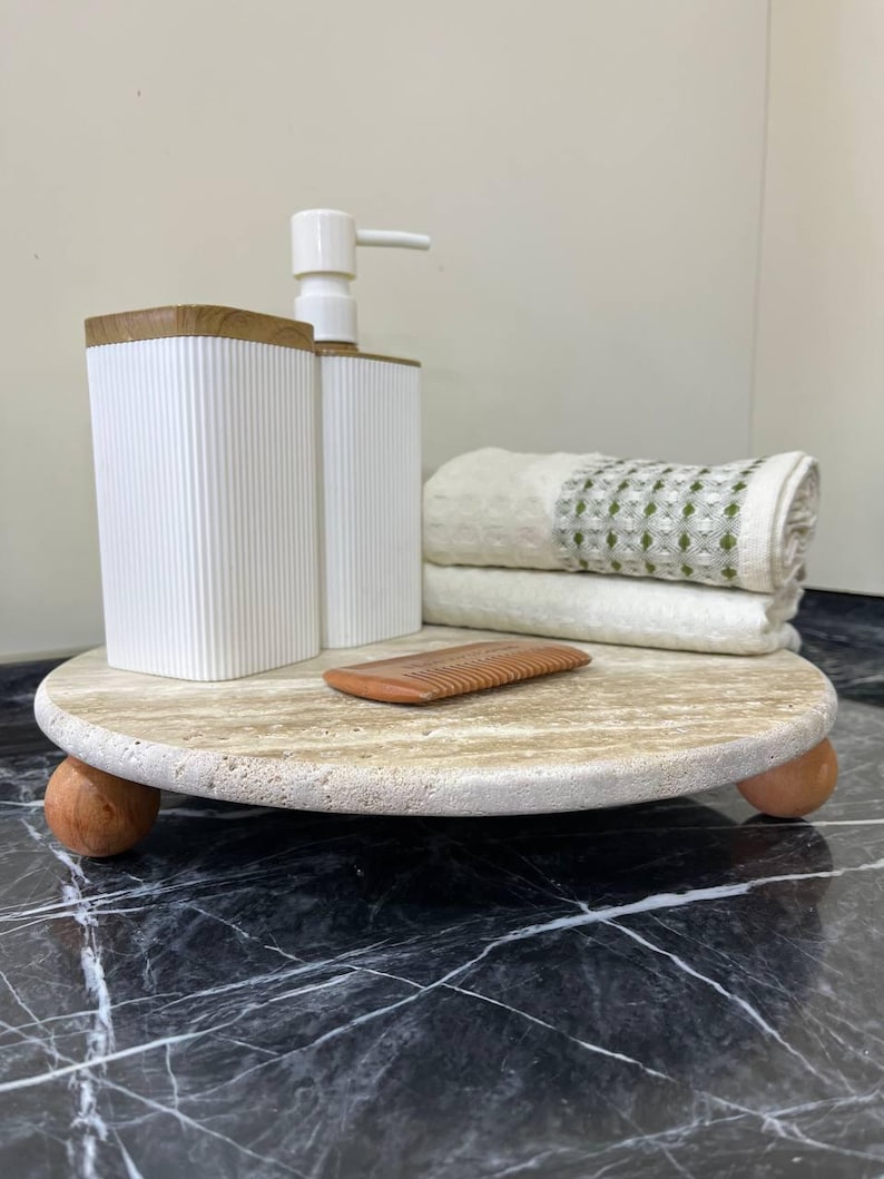 Round Travertine Tray | Natural Stone Riser | Luxury Decor for Bathroom ...