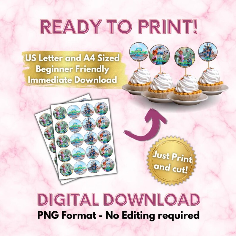 Zootopia 2 Cupcake Toppers Printable | US Letter and A4 | 4 Designs ...