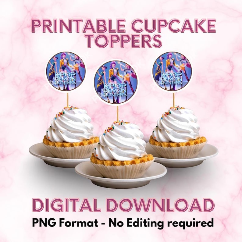 Kpop Demon Hunters Cupcake Toppers PNG | Huntrix Party Decor ...