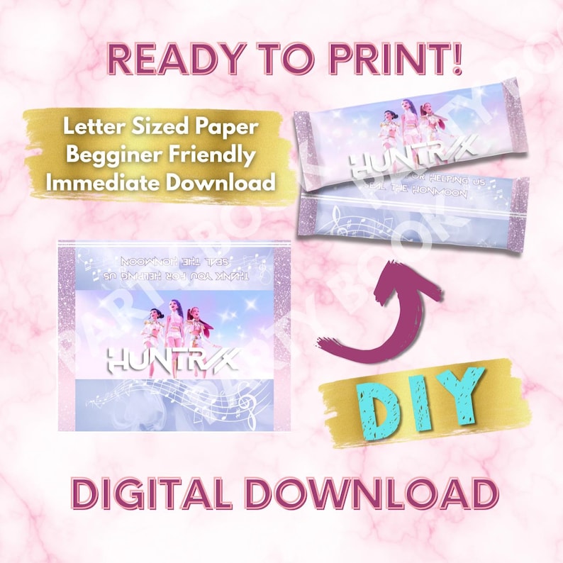 Huntrix Honmoon Candy Bar Wrapper PNG + PDF Instructions | Kpop Demon ...