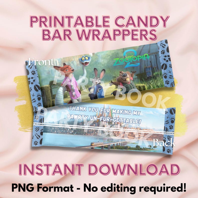Zootopia 2 Candy Bar Wrapper PNG | Chocolate Wrap Printable | Party ...