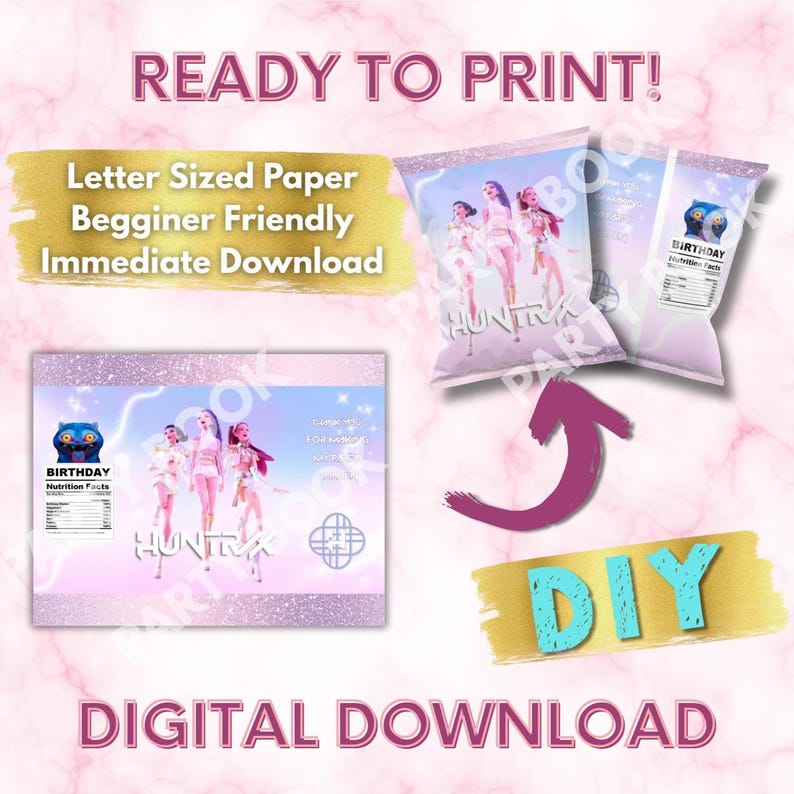 Huntrix Honmoon Chip Bag Wrapper PNG | Kpop Birthday Party Favor ...