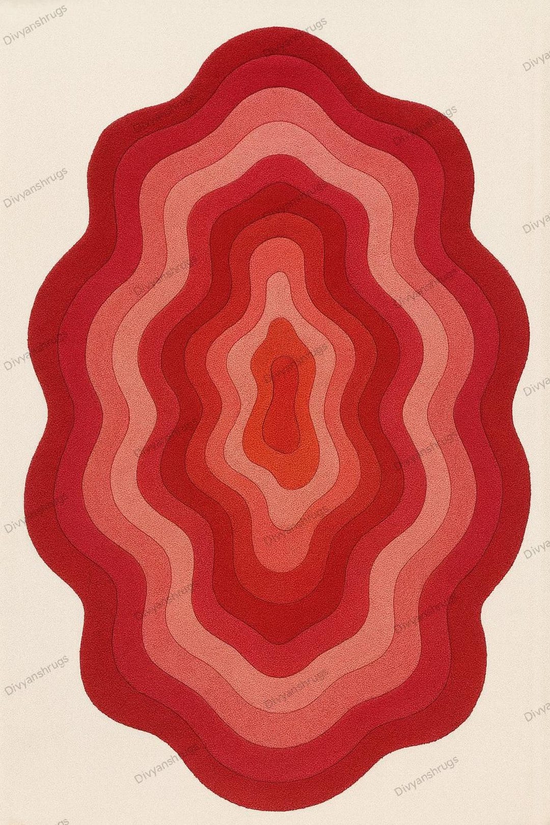 Abstract Red Tufted Rug, Handmade Modern Area Rug, Wavy Layered Design ...