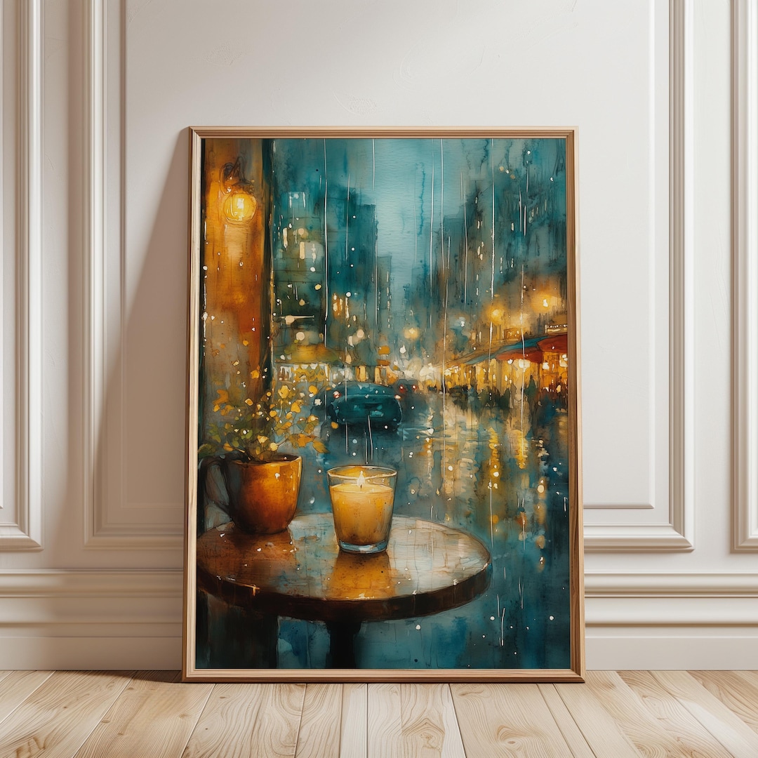 Moody Café Interior Watercolor Wall Art | Digital Download Printable ...