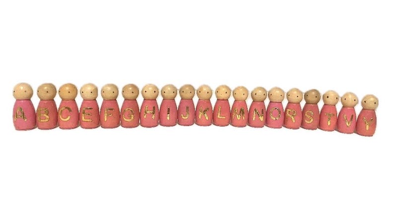 Clearance - Hand Painted Initial , Alphabet Wooden Peg Dolls . Children ...