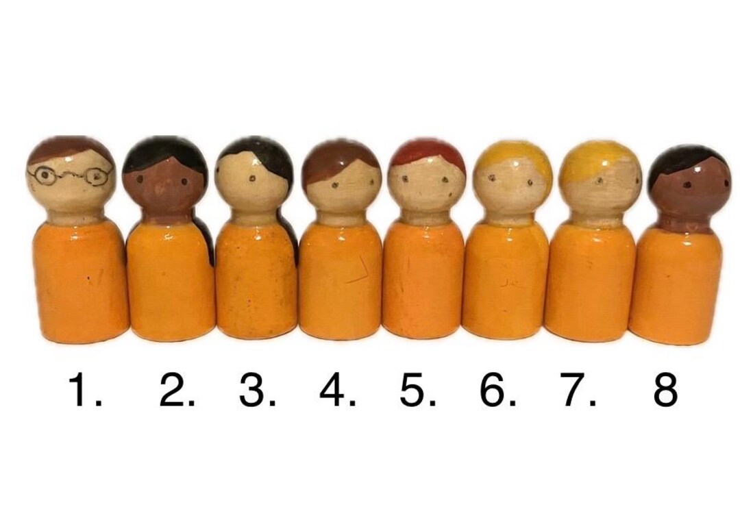 Hand Painted Wooden Peg Dolls, Orange Family Figurines - Etsy