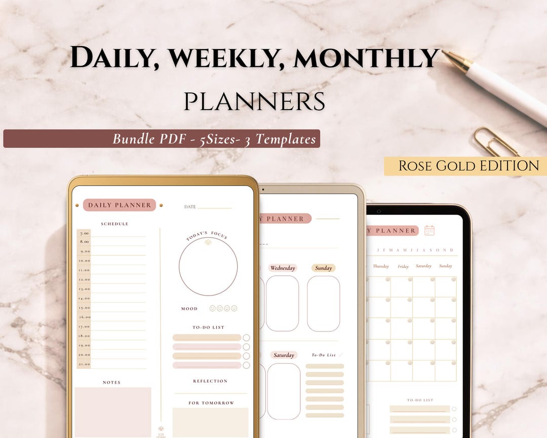 Printable PDF Planner: Undated Daily, Weekly and Monthly Planner ...