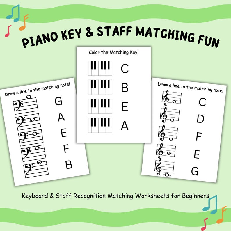 Piano Note Matching Worksheet | Beginner Piano Printable | Music Theory ...