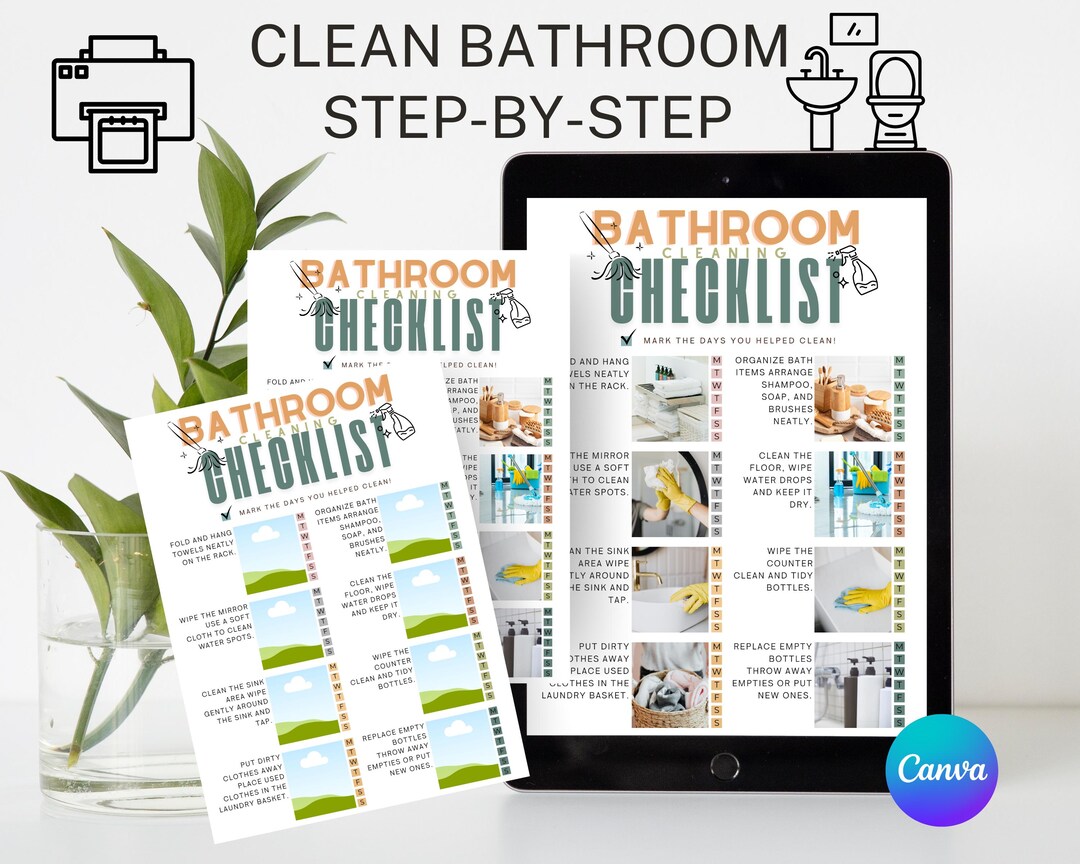 Kids Bathroom Cleaning Checklist Step-by-step Visual Chore Chart Daily ...