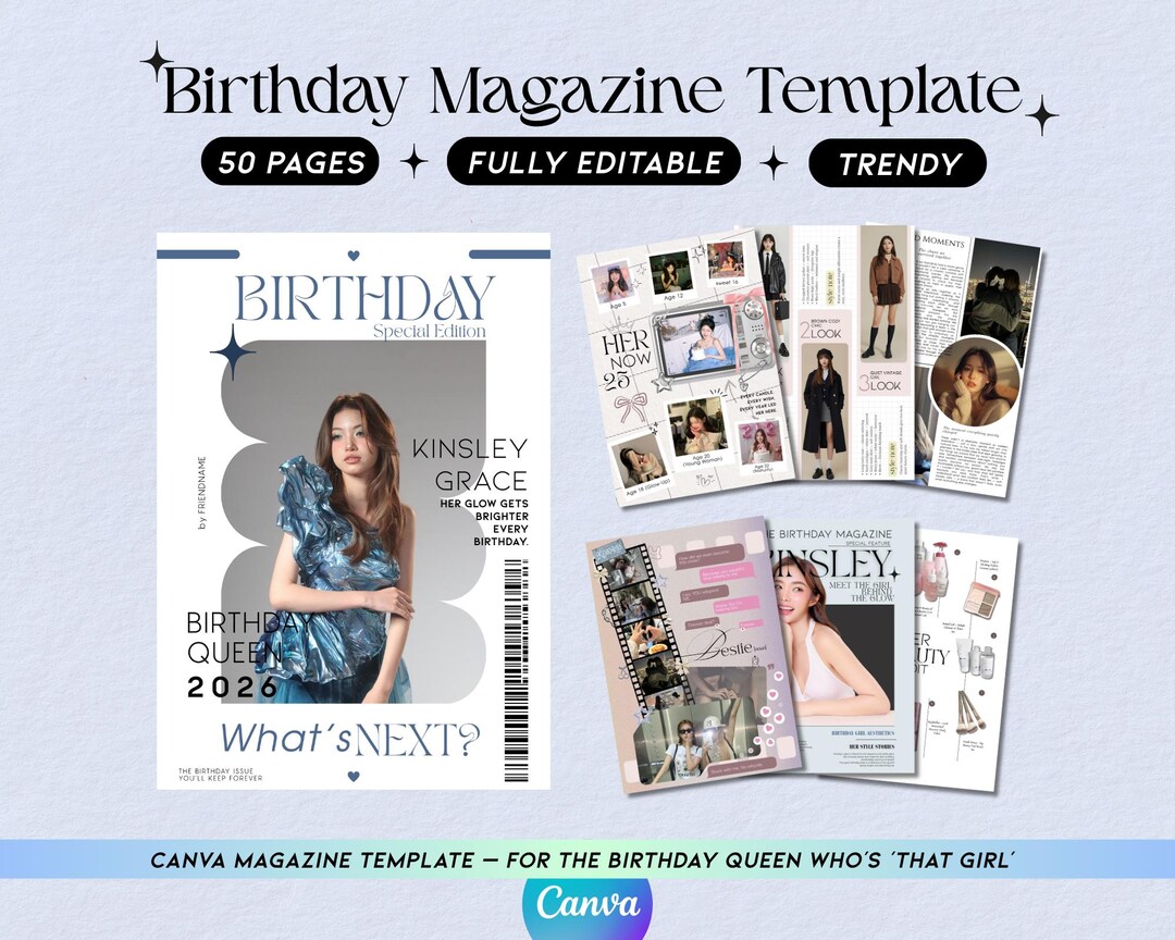 Birthday Magazine Template | Personalized Birthday Gift | Aesthetic ...
