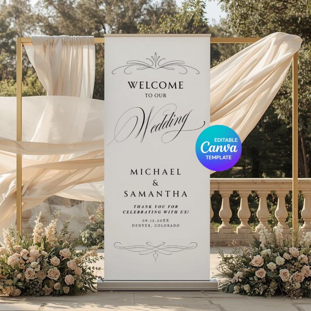 Elegant Calligraphy Wedding Welcome Banner for Formal Ceremonies ...
