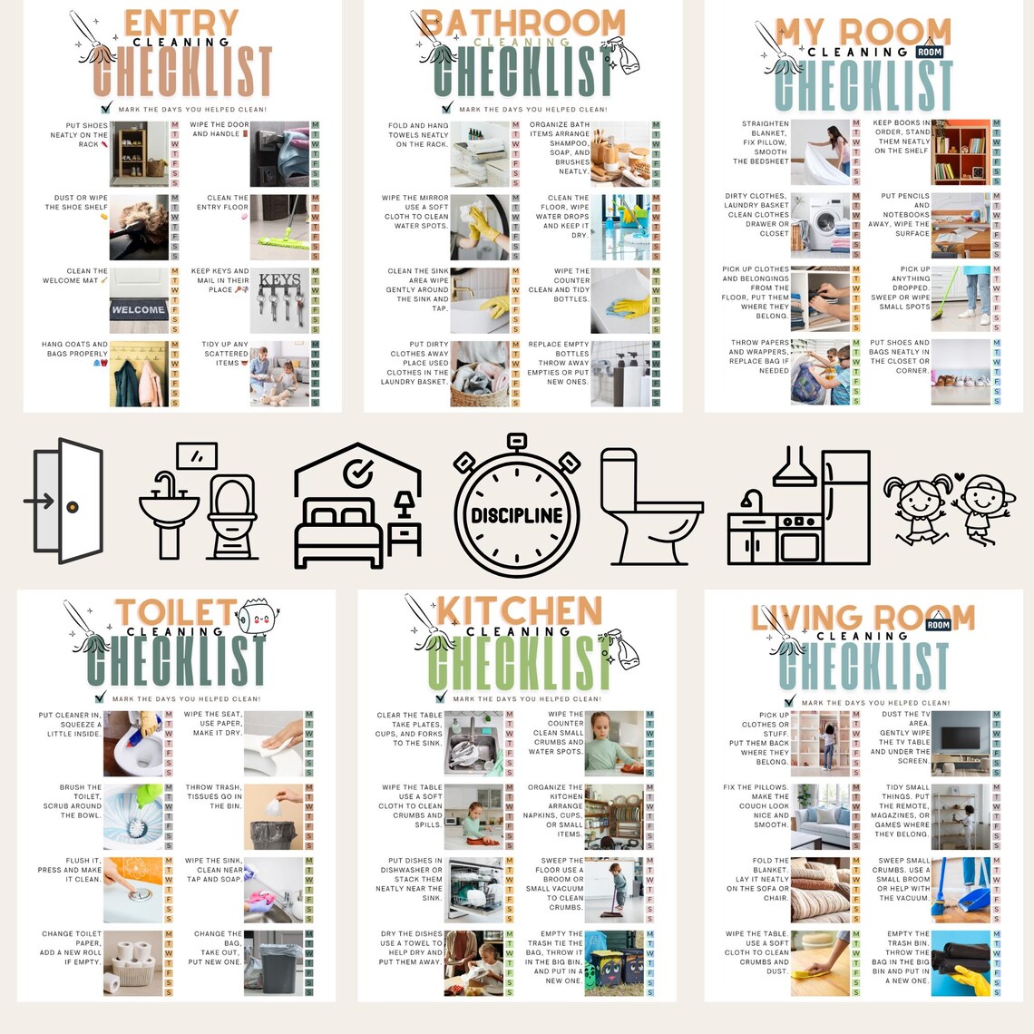 Kids and Teens Cleaning Checklist Bundle | 6 Visual Chore Charts | Adhd ...