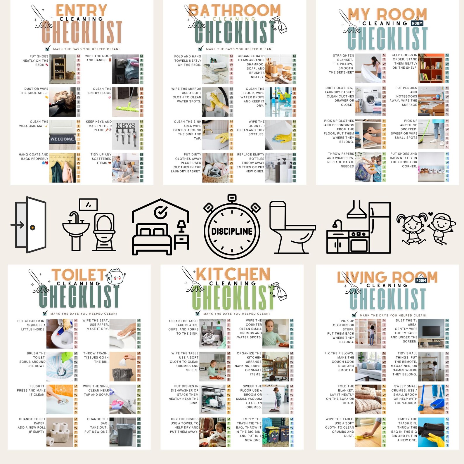 Kids and Teens Cleaning Checklist Bundle | 6 Visual Chore Charts | Adhd ...