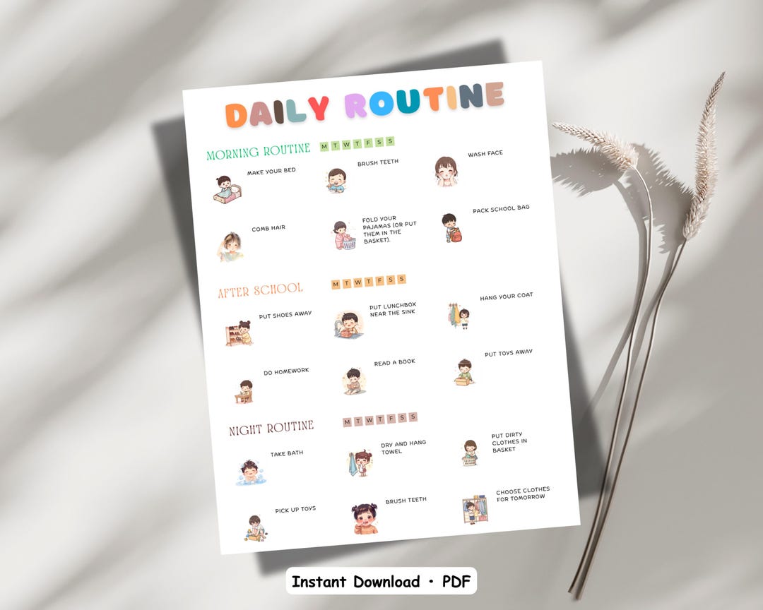 Daily Routine Chart for Kids | Morning, After School & Night Checklist ...