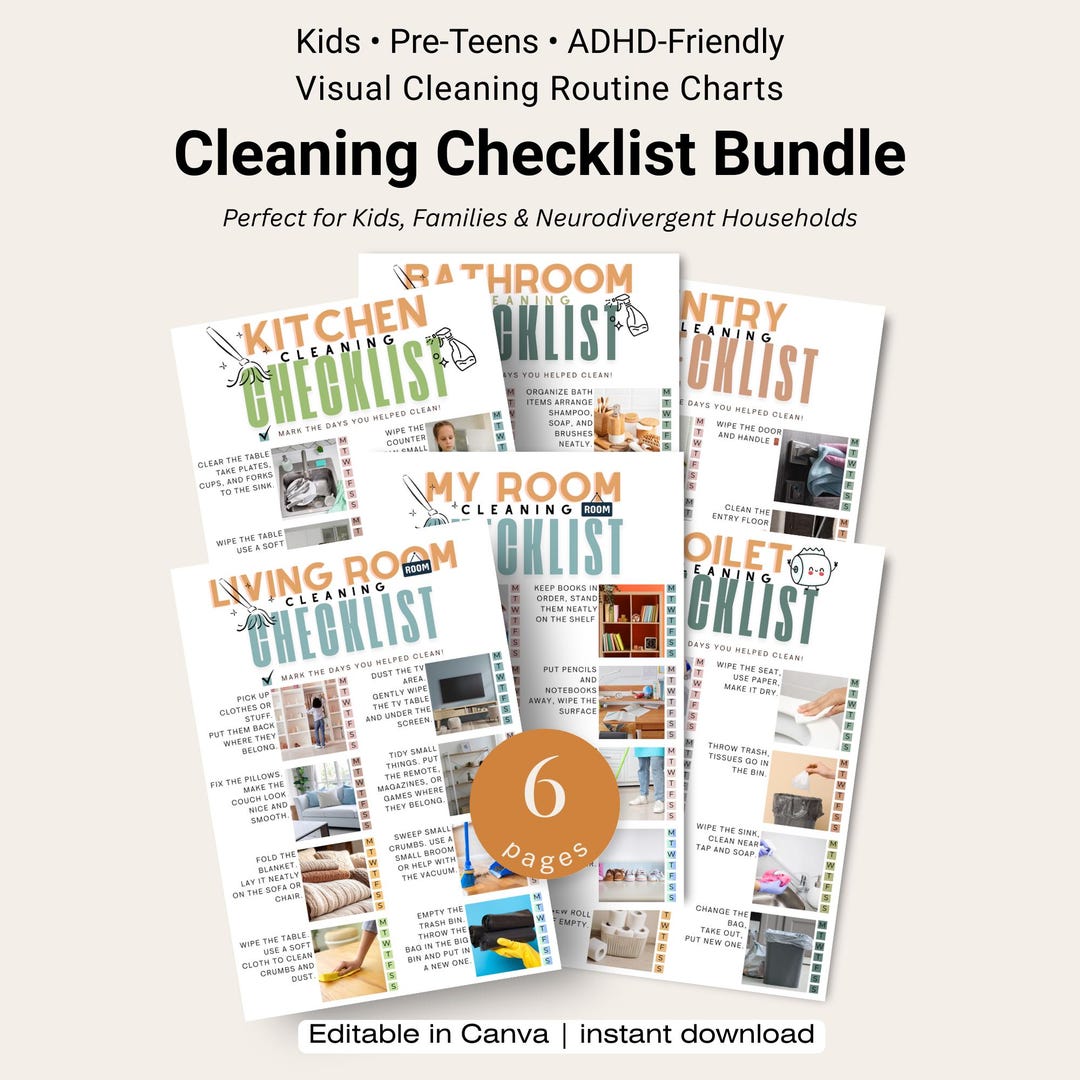 Kids and Teens Cleaning Checklist Bundle | 6 Visual Chore Charts | Adhd ...
