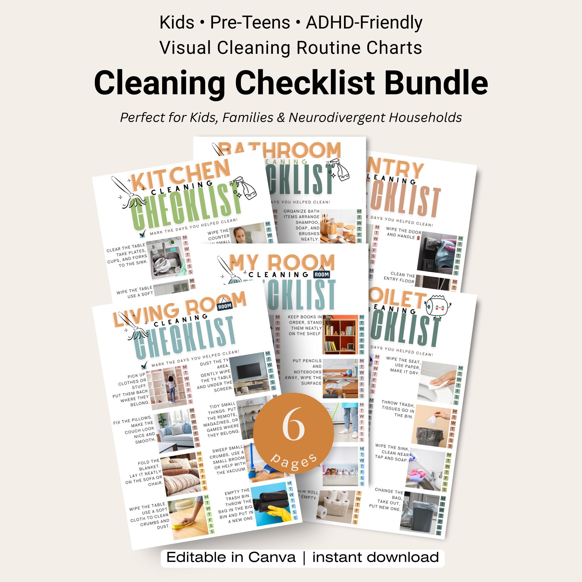 Kids and Teens Cleaning Checklist Bundle | 6 Visual Chore Charts | Adhd ...