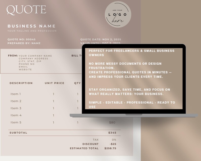 Editable Quote Template Estimate Form Price Quote and Job Estimate ...