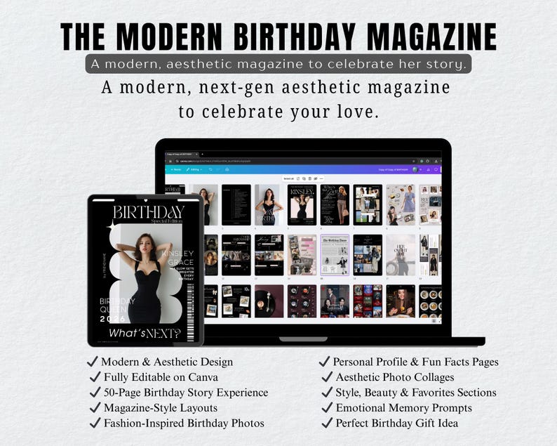 Birthday Magazine Template | Personalized Birthday Gift for Her ...